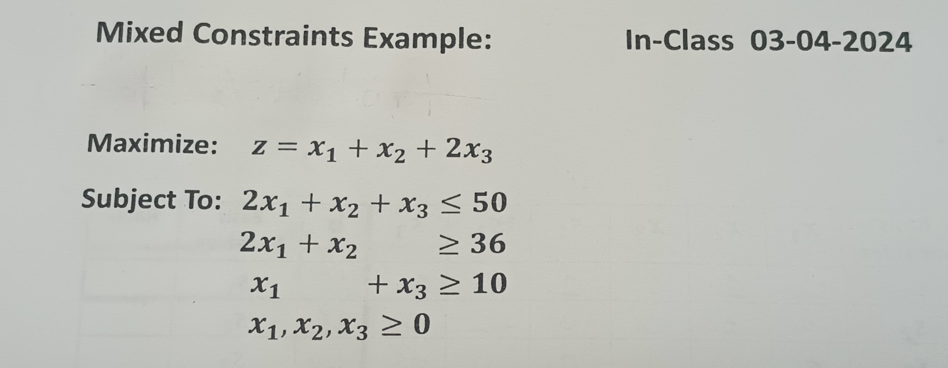 Solved Mixed Constraints Example:In-Class 03-04-2024 | Chegg.com