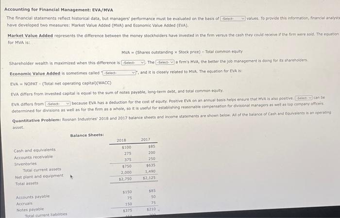 Solved Accounting for Financial Management: EVA/MVA The | Chegg.com