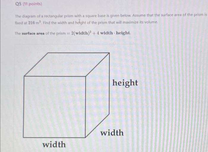 Solved The diagram of a rectangular prism with a square base | Chegg.com