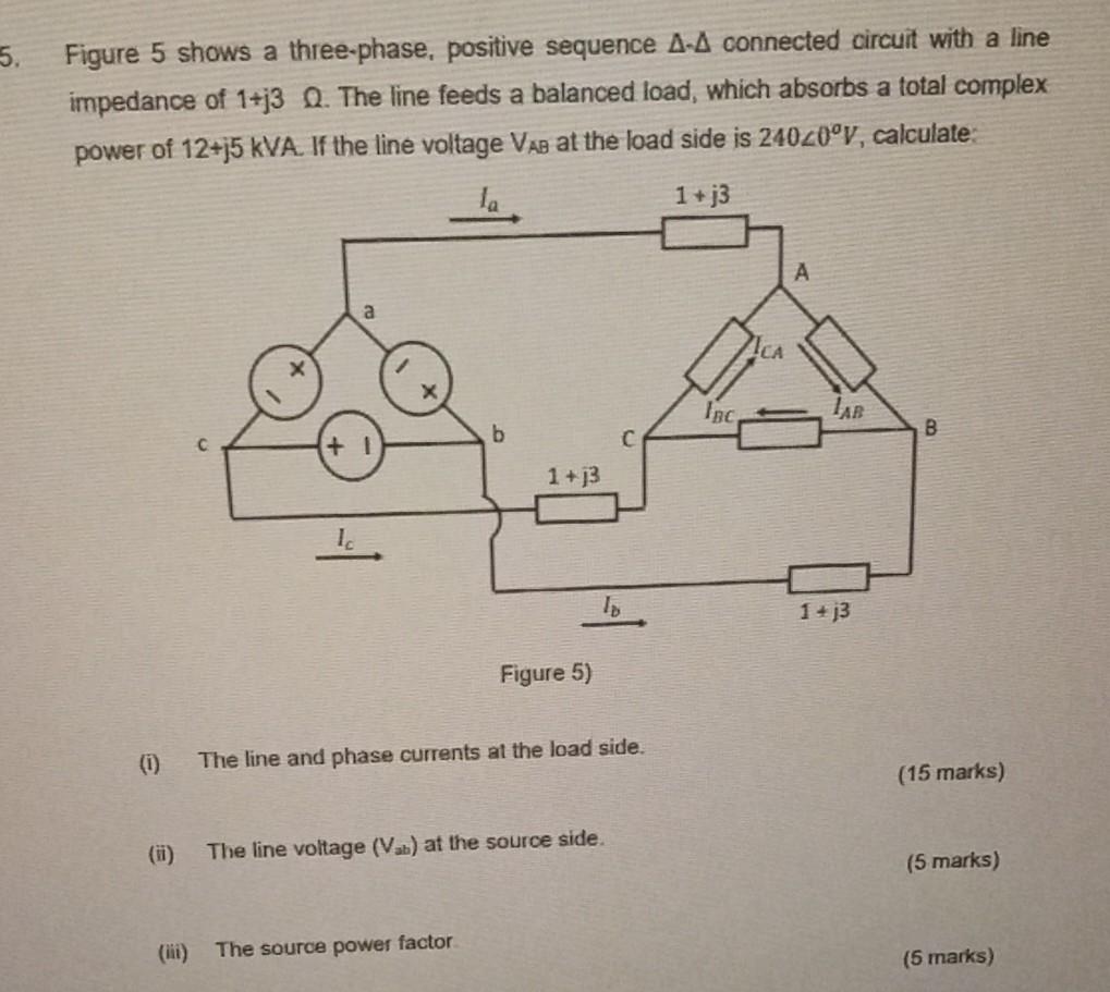 Solved 5. Figure 5 shows a three-phase, positive sequence | Chegg.com