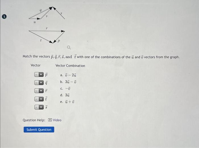 Solved Match the vectors p,q,r,s, and t with one of the | Chegg.com