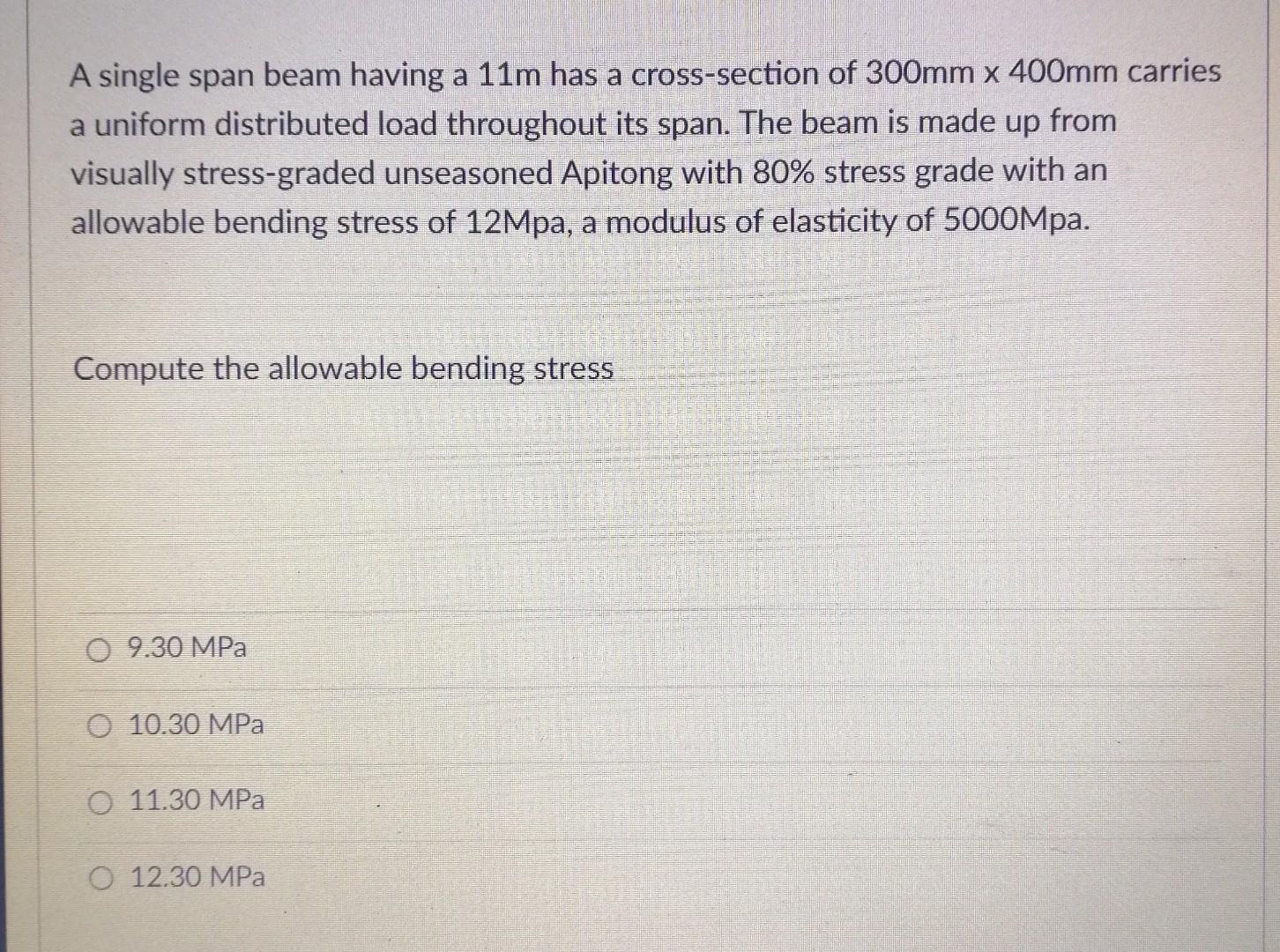 Solved A single span beam having a 11m has a cross-section | Chegg.com