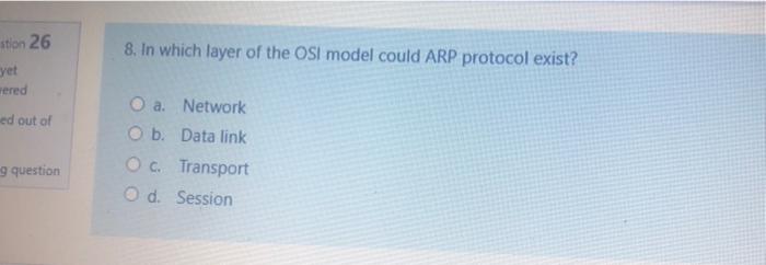 Solved 8. In which layer of the OSI model could ARP protocol | Chegg.com