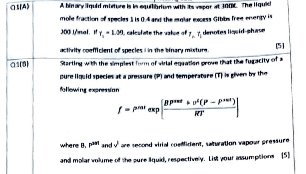 Solved Q1(A) (5) A binary liquid mixture is in equilibrium | Chegg.com