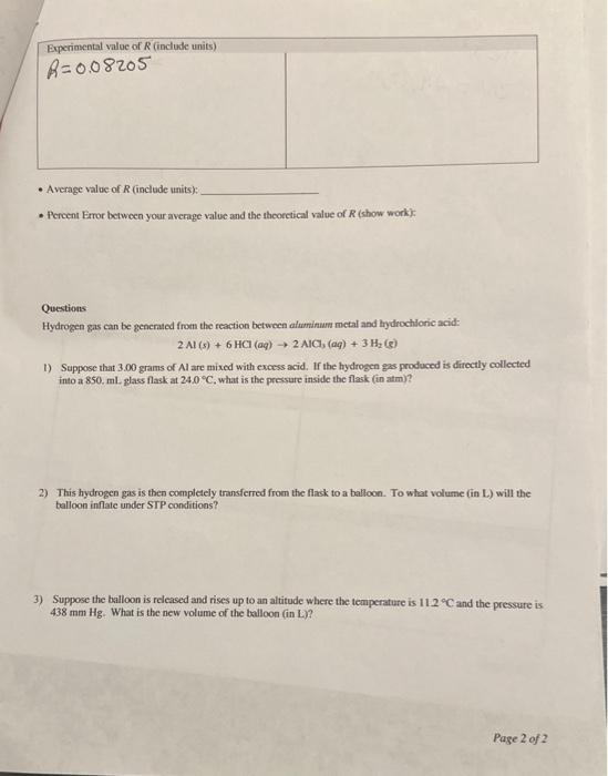 Solved Data Analysis - Using your experimental data, | Chegg.com
