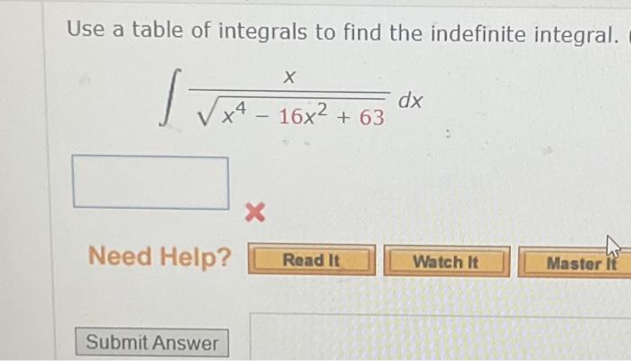 Solved Use a table of integrals to find the indefinite | Chegg.com