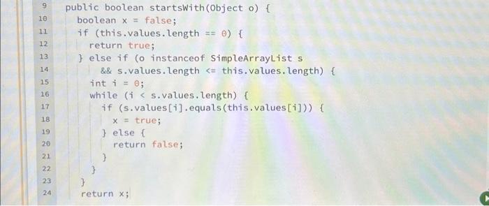 Solved SimpleArrayList startsWith Given the starter code for | Chegg.com