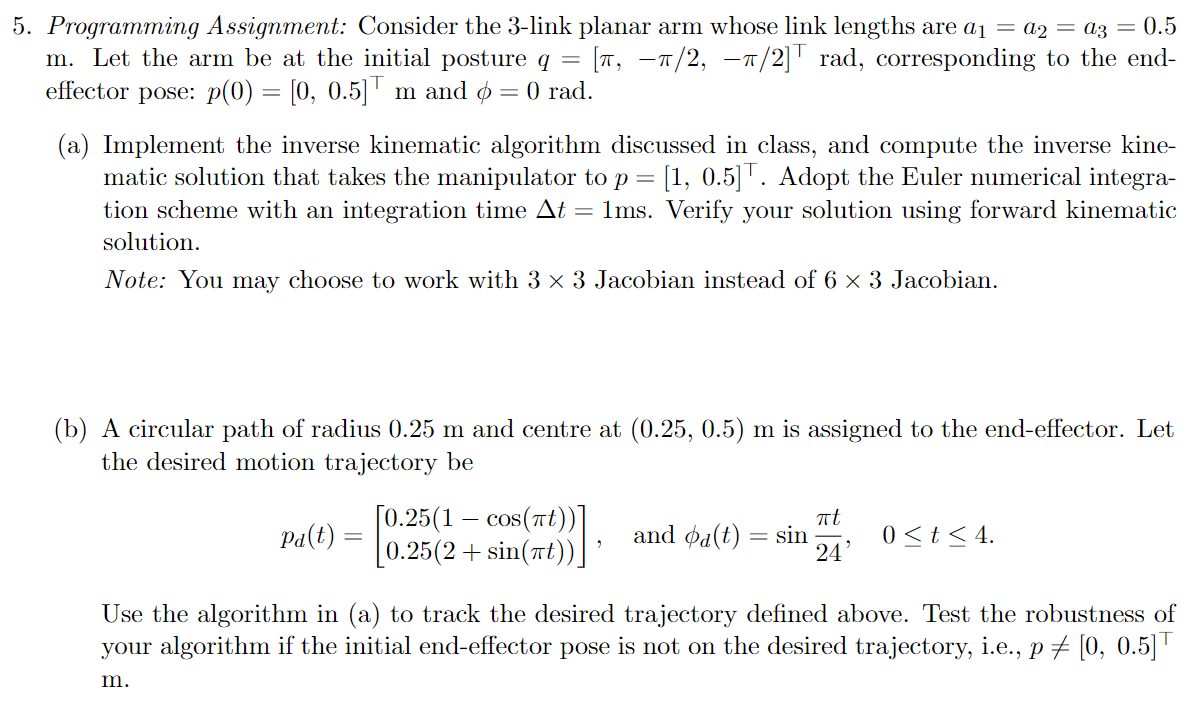 Solved Programming Assignment: Consider the 3 -link planar | Chegg.com