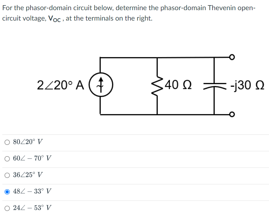 Solved For the phasor-domain circuit below, determine the | Chegg.com