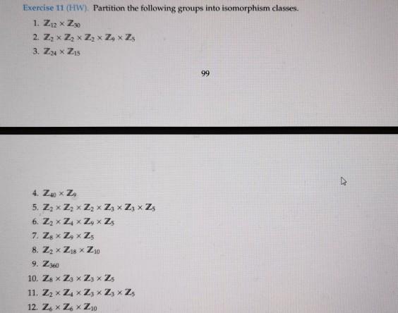 Solved Exercise 11 (HW) Partition the following groups into | Chegg.com