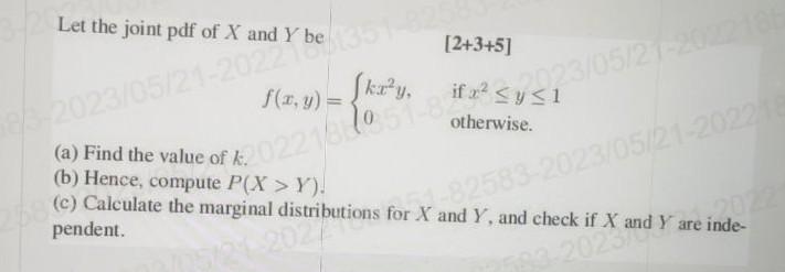 Solved Let the joint pdf of X and Y be [2+3+5] | Chegg.com