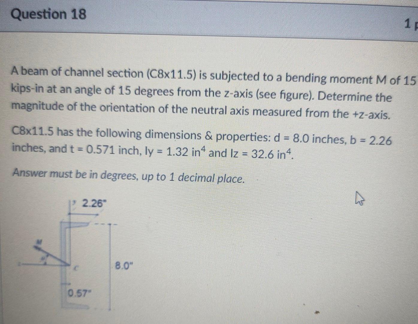 Solved Question 18 17 A beam of channel section (C8x11.5) is | Chegg.com
