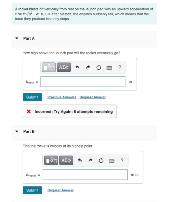Solved A rocket blasts off vertically from rest on the | Chegg.com