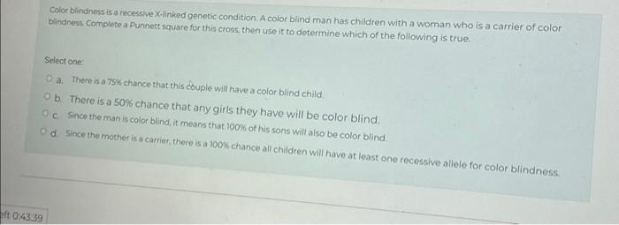 Solved Color blindness is a recessive X-linked genetic | Chegg.com