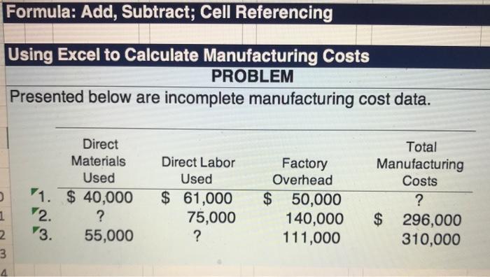 Solved Formula: Add, Subtract; Cell Referencing Using Excel | Chegg.com