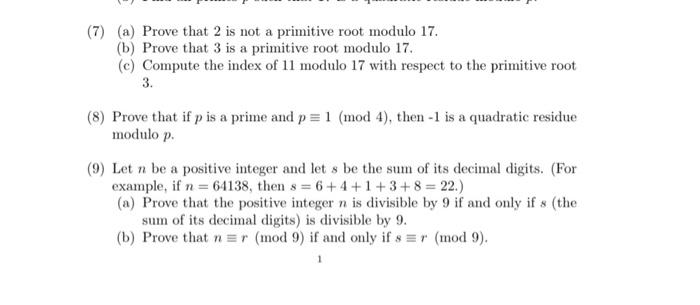Solved (7) (a) Prove that 2 is not a primitive root modulo | Chegg.com