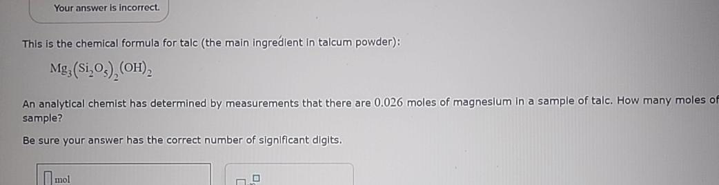Solved This is the chemical formula for talc (the main | Chegg.com