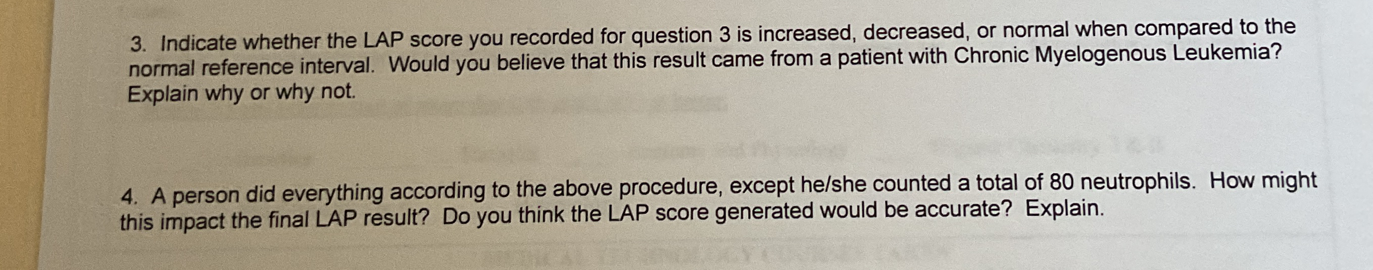 Solved Indicate whether the LAP score you recorded for | Chegg.com