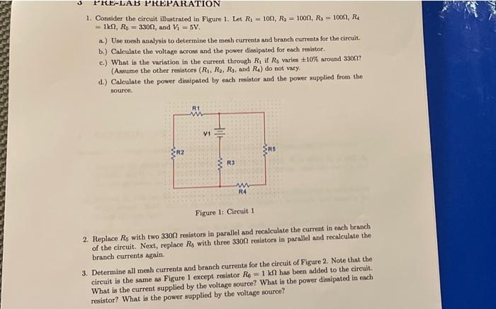Solved PRE-LAB PREPARATION 1. Consider the circuit | Chegg.com