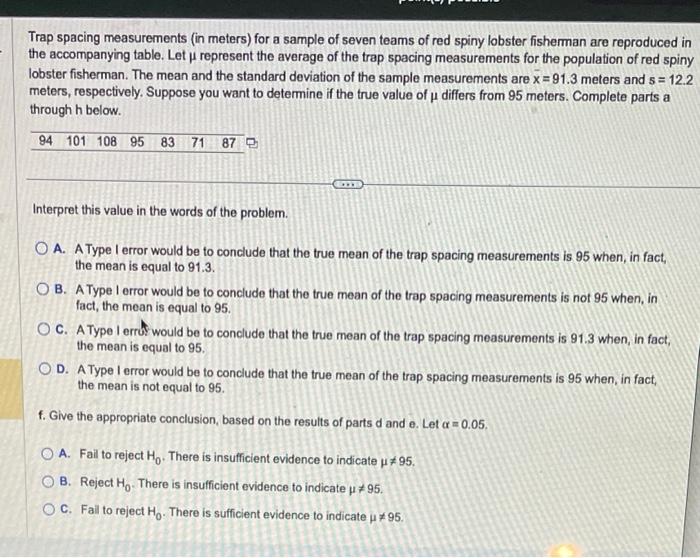 Solved Trap spacing measurements (in meters) for a sample of | Chegg.com