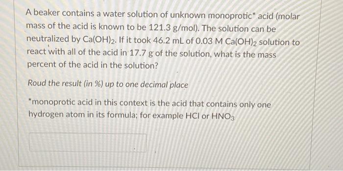A beaker contains a water solution of unknown | Chegg.com