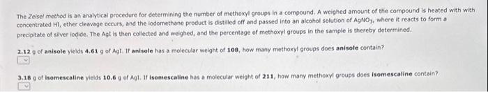 Solved The Zeisel mechod is an analytical procedure for | Chegg.com
