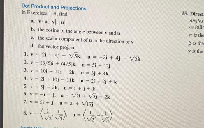 Solved 15. Direct angles Dot Product and Projections In | Chegg.com