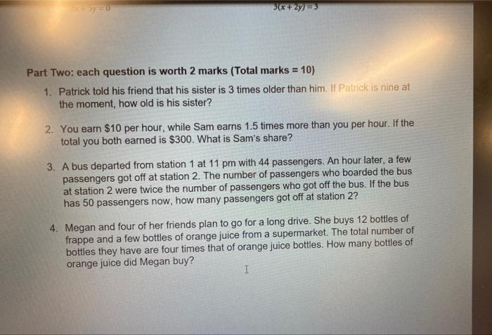 Solved Part Two: each question is worth 2 marks (Total marks | Chegg.com