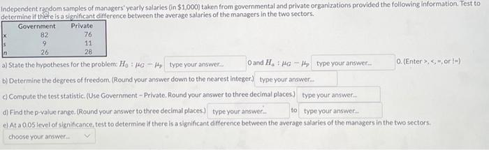 Independent random samples of managers' yearly | Chegg.com