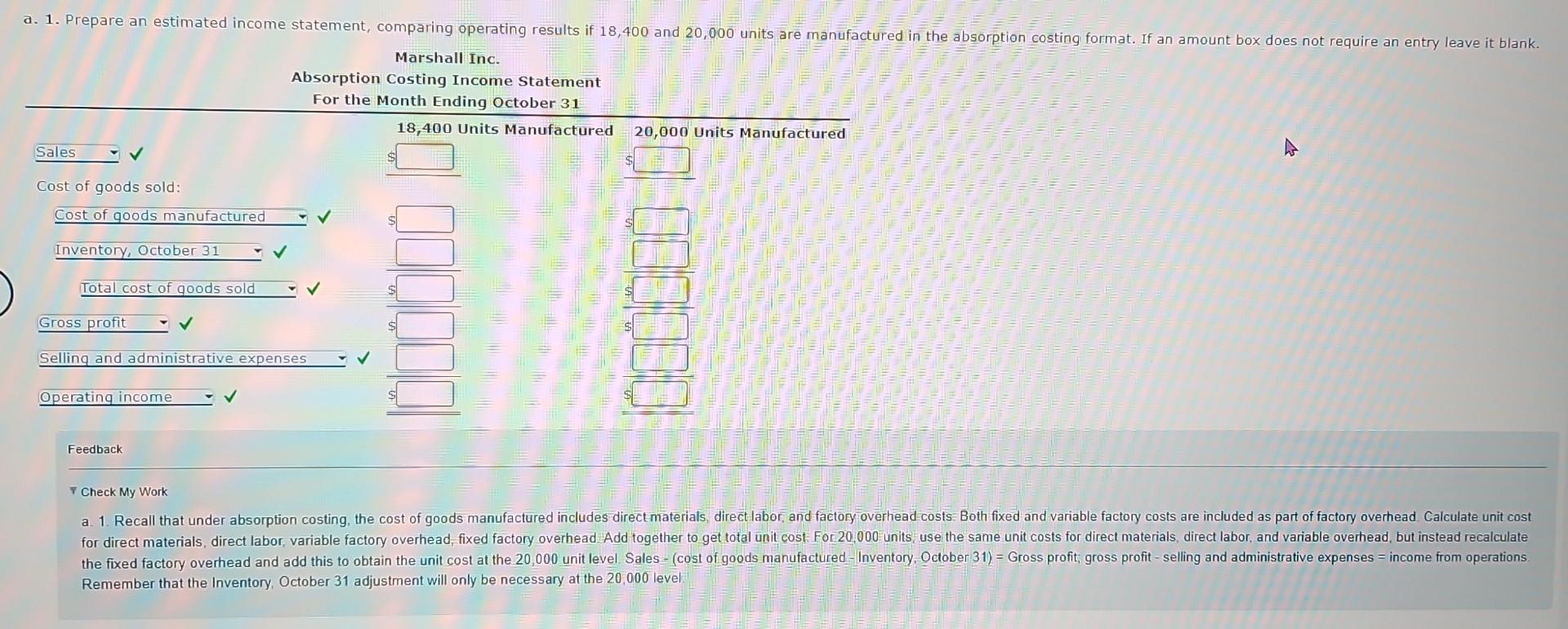 Solved Estimated Income Statements, using Absorption and | Chegg.com