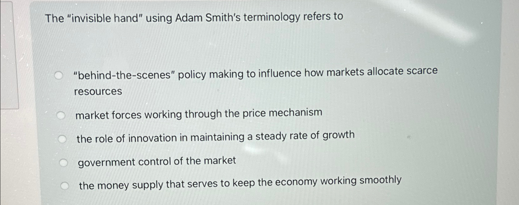 Solved The "invisible hand" using Adam Smith's terminology | Chegg.com