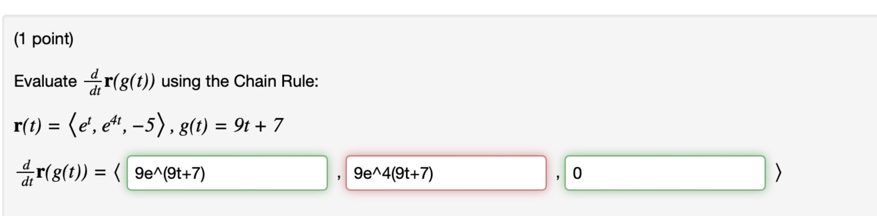 Solved (1 ﻿point)Evaluate ddtr(g(t)) ﻿using the Chain Rule: | Chegg.com