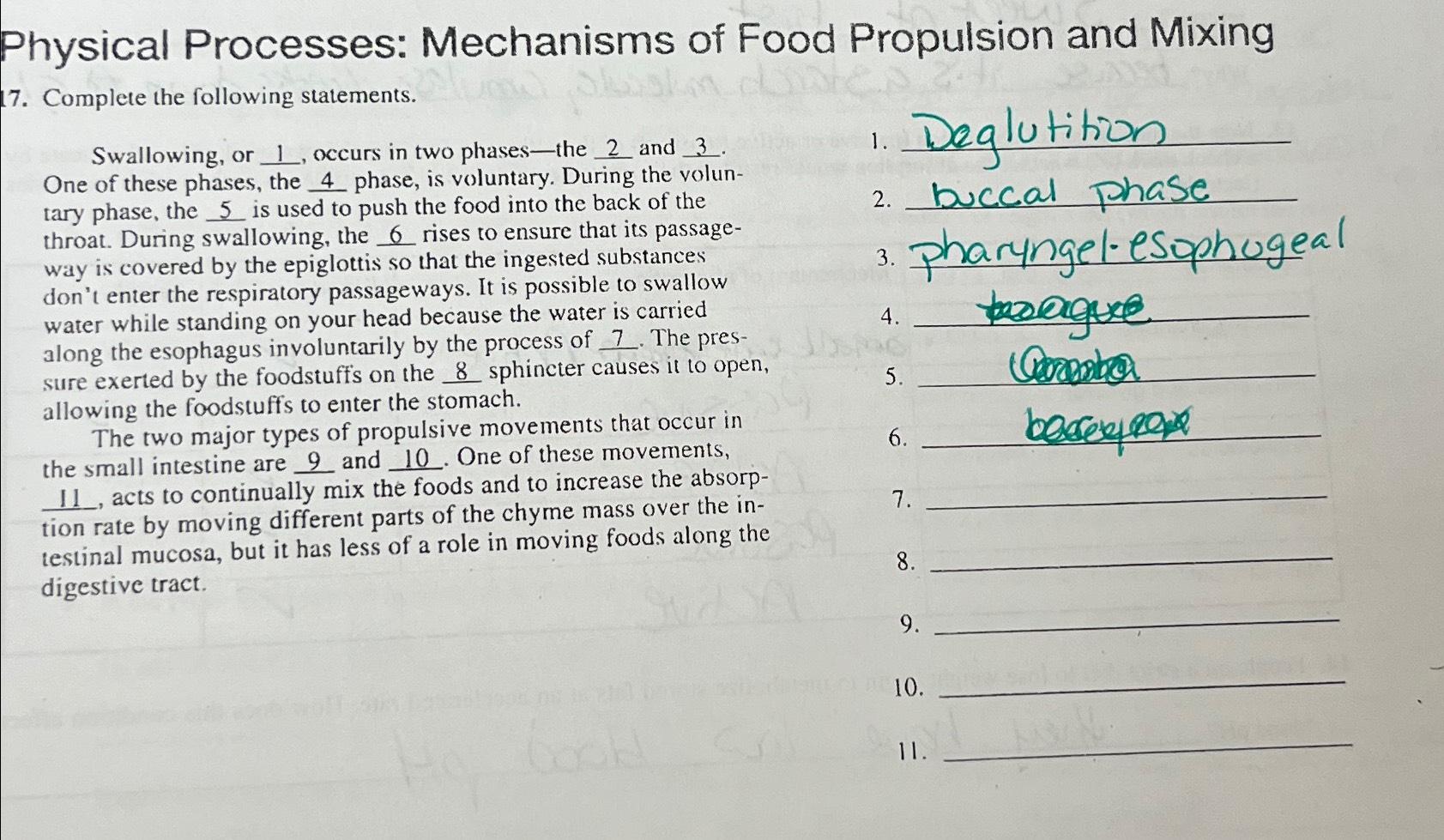 Solved Physical Processes: Mechanisms of Food Propulsion and | Chegg.com
