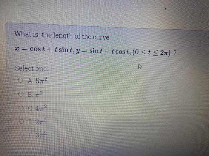 Solved What is the length of the curve x = cost +tsint, y = | Chegg.com