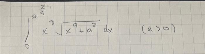 Solved ∫0aa2x8xa+a2dx(a>0) | Chegg.com