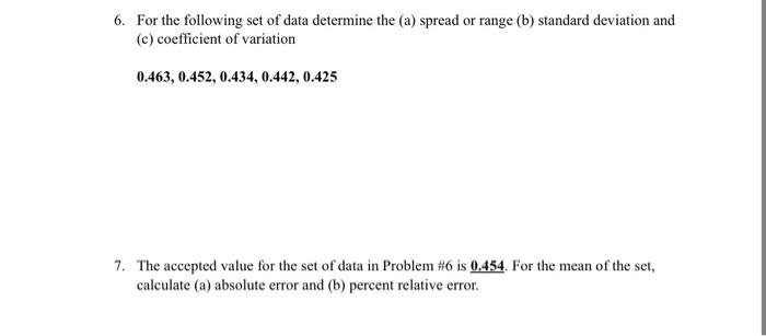 Solved 7. The accepted value for the set of data in Problem | Chegg.com