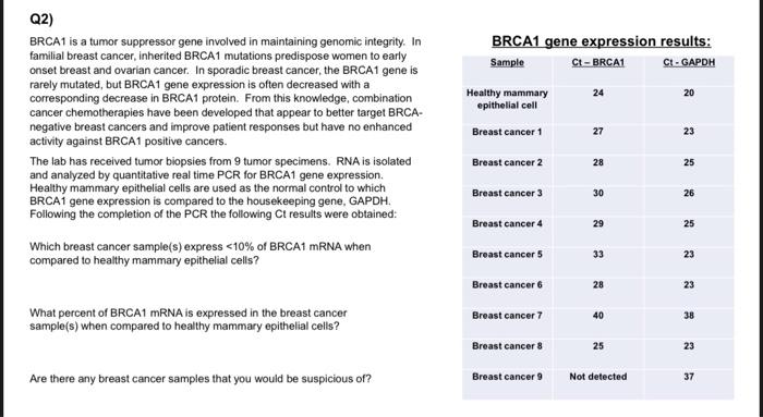 Solved Q2) BRCA1 is a tumor suppressor gene involved in | Chegg.com