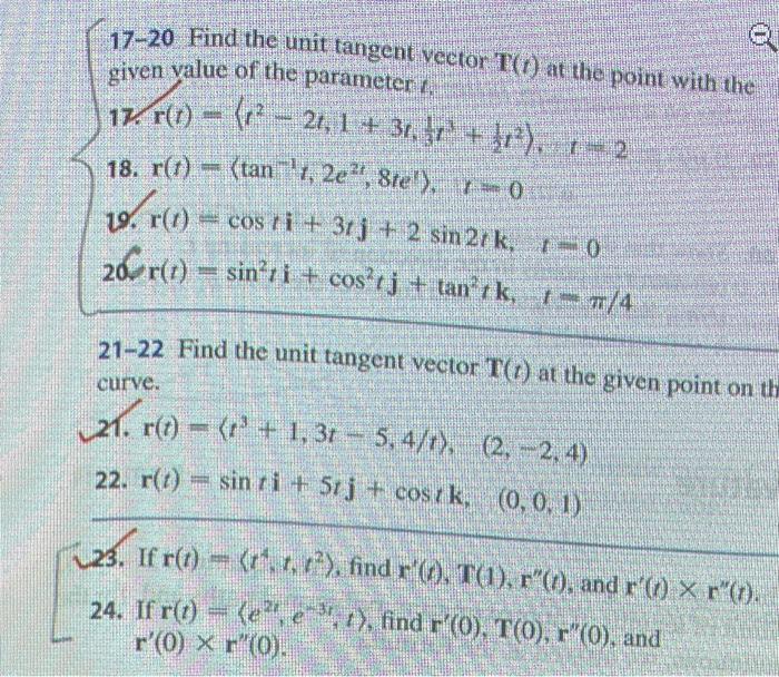 Solved 17-20 Find the unit tangent vector T(t) at the point | Chegg.com
