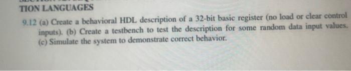 Solved TION LANGUAGES 9.12 (a) Create a behavioral HDL | Chegg.com