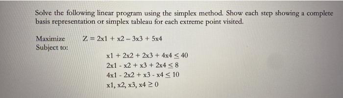 Solved Solve the following linear program using the simplex | Chegg.com