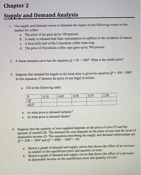 Solved Chapter 2 Supply and Demand Analysis 1. Use supply | Chegg.com