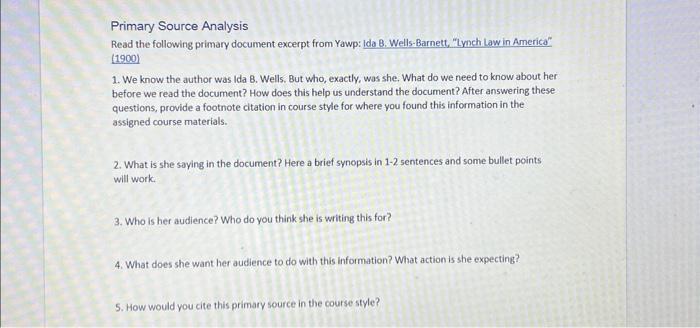 Primary Source AnalysisRead the following primary | Chegg.com