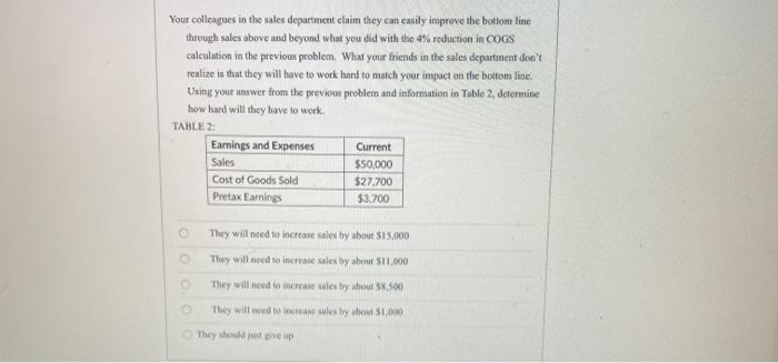 Solved question 1, 4% reduction in the COGS of your | Chegg.com