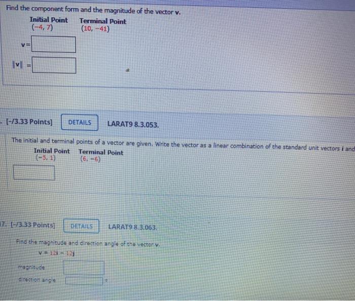 Solved Find the component form and the magnitude of the | Chegg.com
