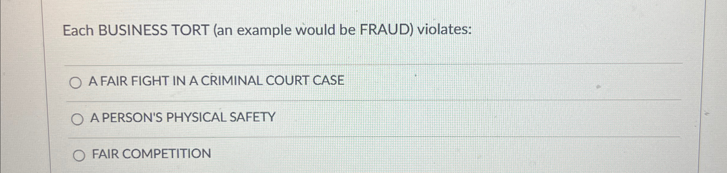 Solved Each BUSINESS TORT (an example would be FRAUD) | Chegg.com
