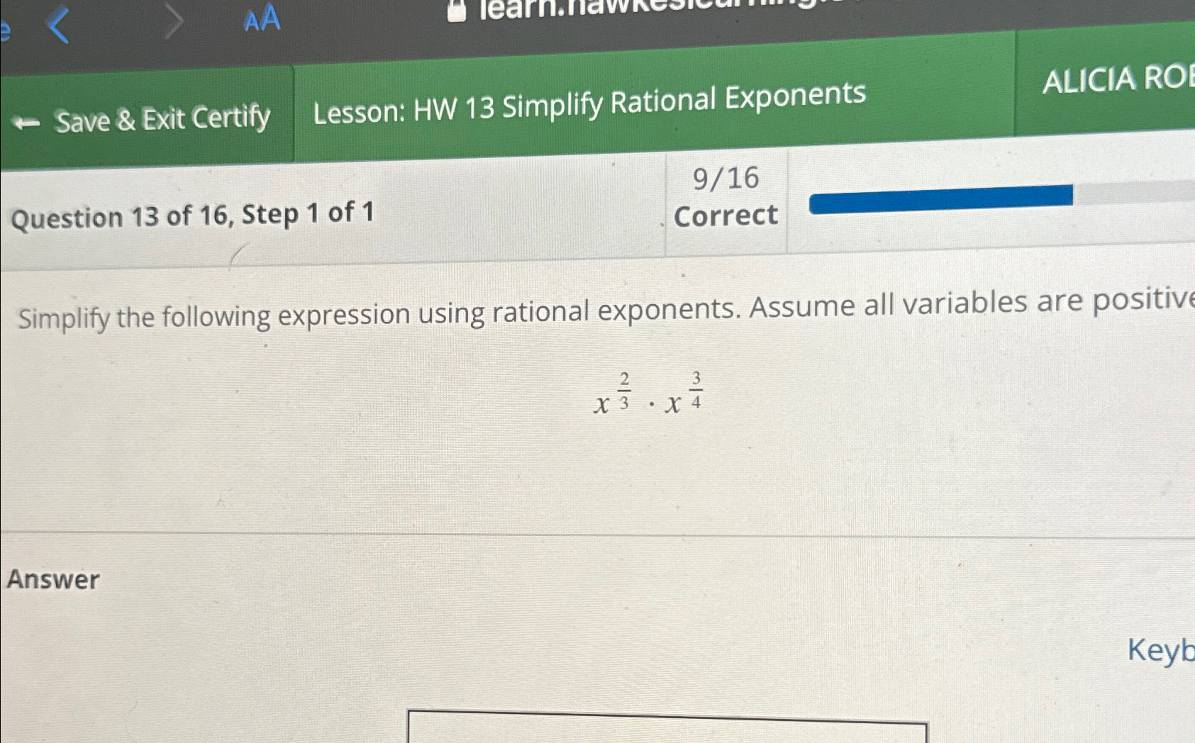 Solved Save & Exit Certify Lesson: HW 13 ﻿Simplify Rational | Chegg.com