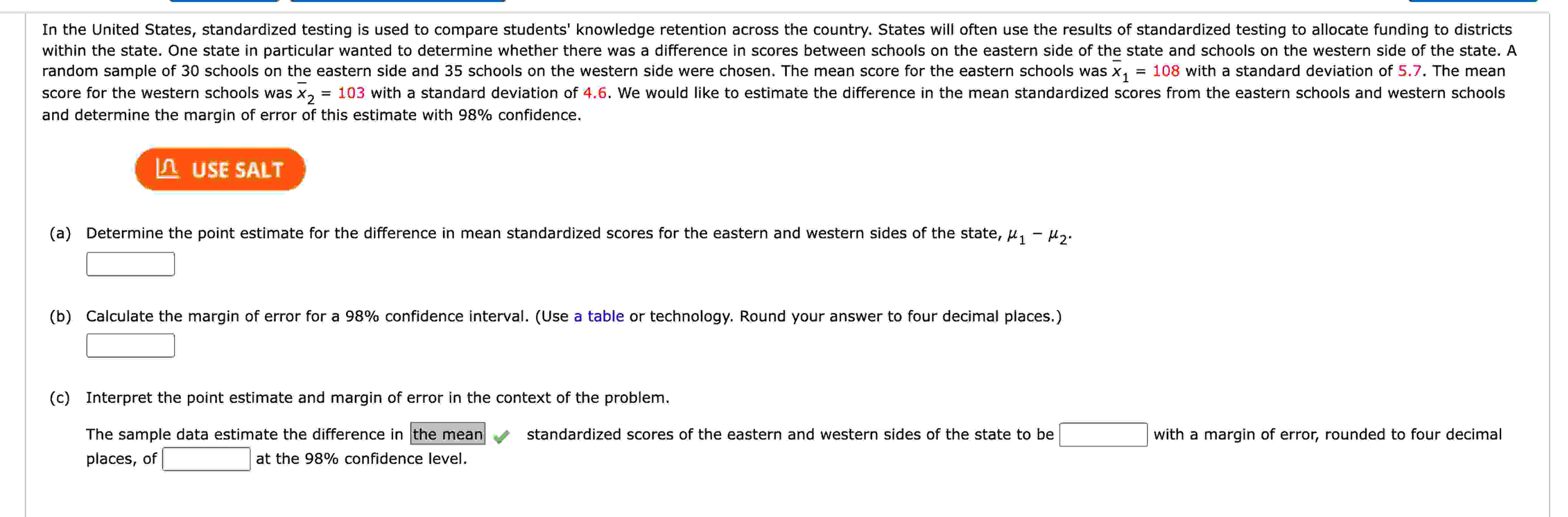 Solved and determine the margin of error of this estimate | Chegg.com