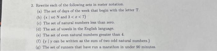 Solved 2. Rewrite each of the following sets in roster | Chegg.com