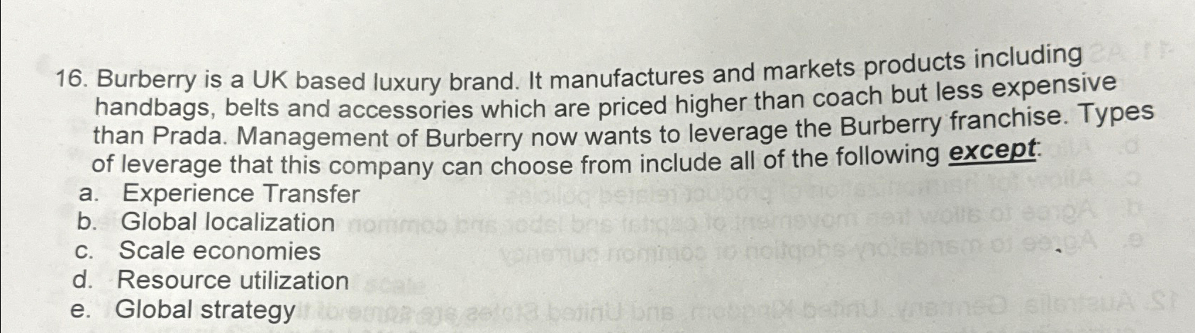 Solved Burberry is a UK based luxury brand. It manufactures | Chegg.com