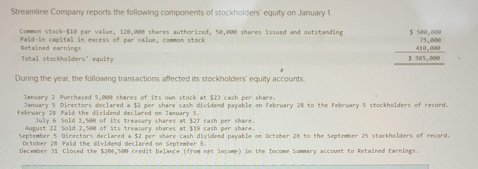Solved Streamline Company reports the following components | Chegg.com
